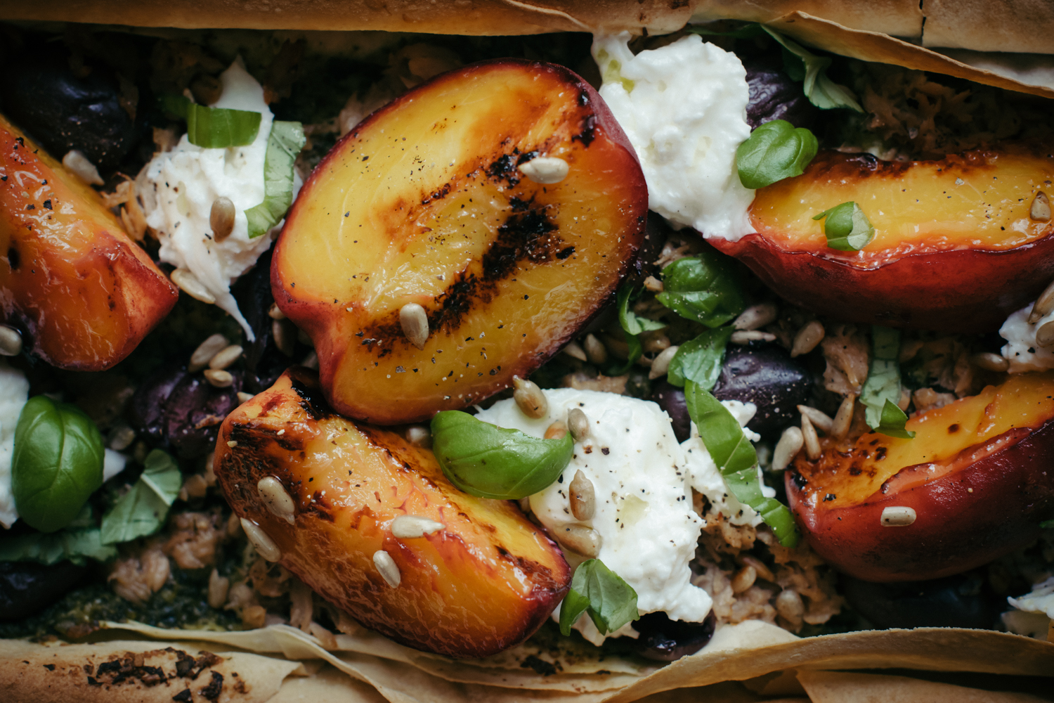 Burrata, Pesto, Roasted Peach & Tuna Filo Tart | In the mood for food